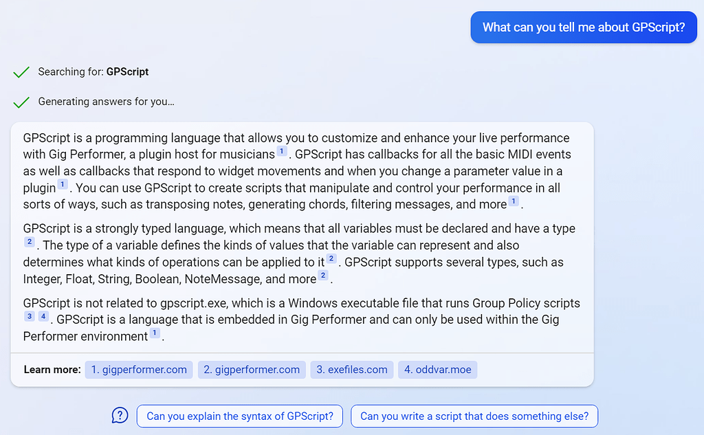 BingAI helping me with GPScript! - Scripting with Gig Performer - Gig Performer Community
