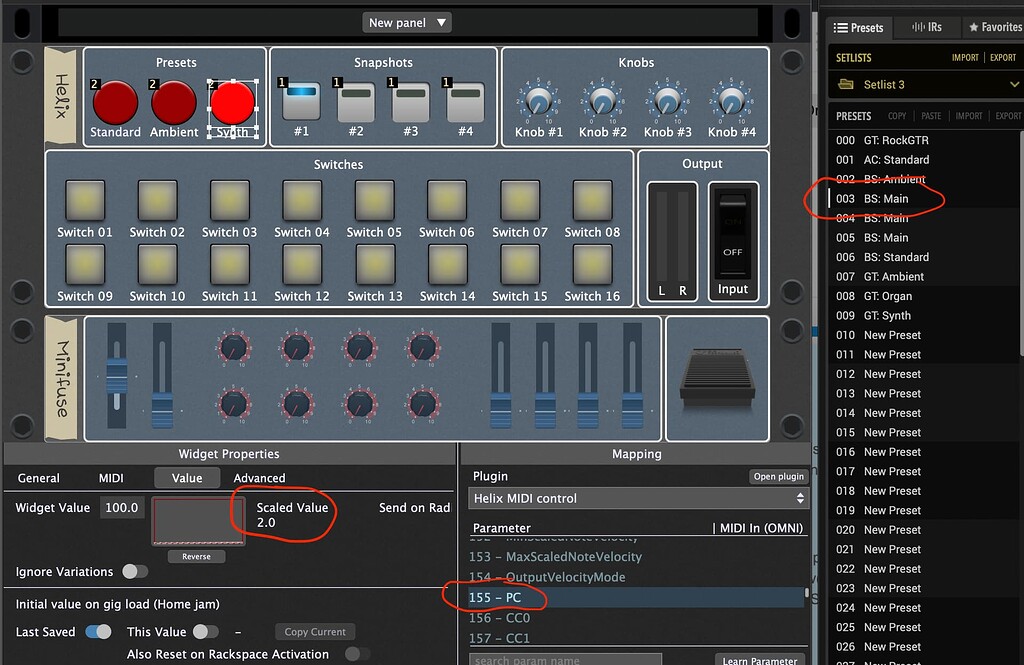 Sending PC from widget - I don't understand the relation between value ...
